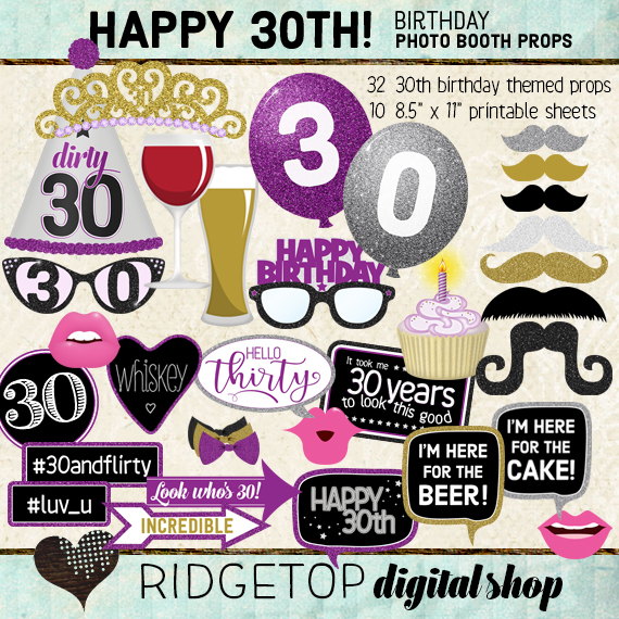 30th Birthday Photo Booth Props in Purple • Ridgetop Digital Shop