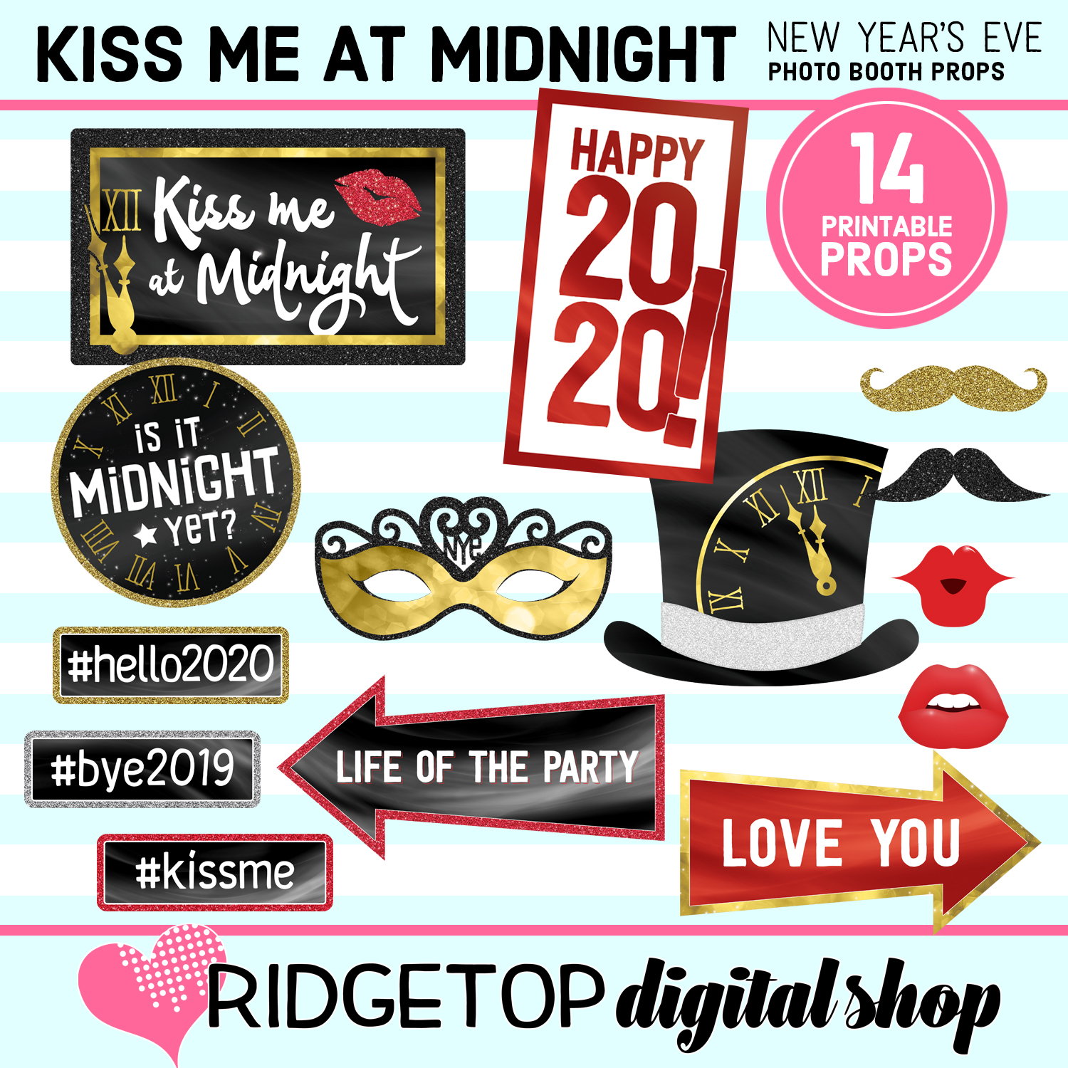 Kiss Me at Midnight Photo Props • NYE 2020 • Ridgetop Digital Shop