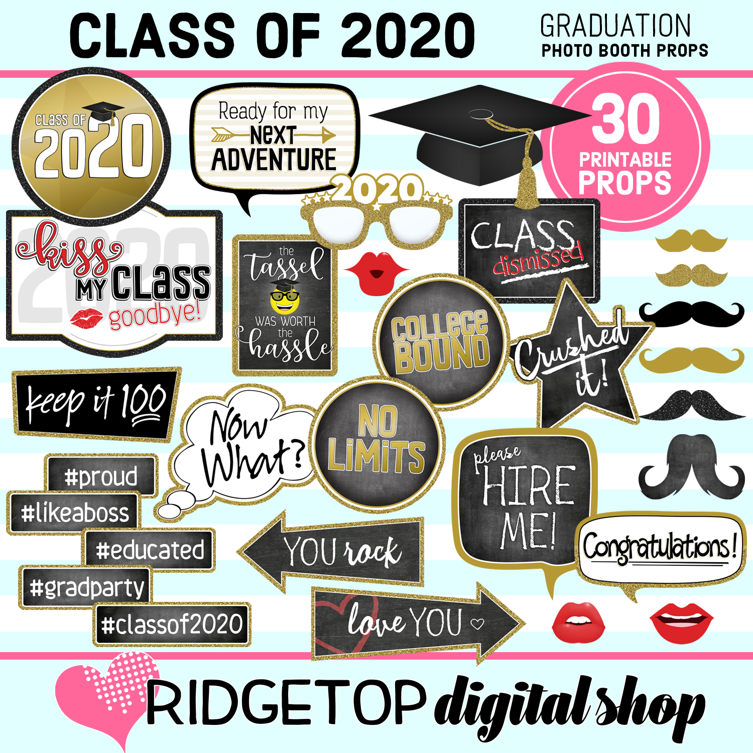 Class of 2020 Photo Booth Props•Graduation Party•Ridgetop Digital Shop