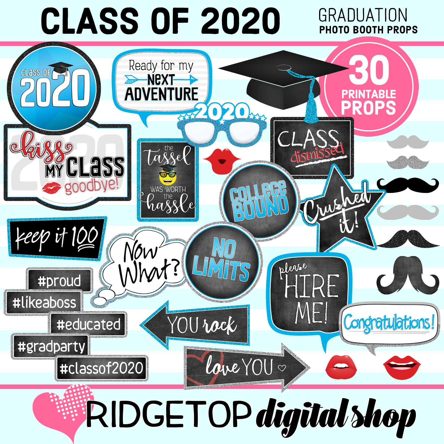 Class of 2020 Photo Booth Props • Grad Party • Ridgetop Digital Shop