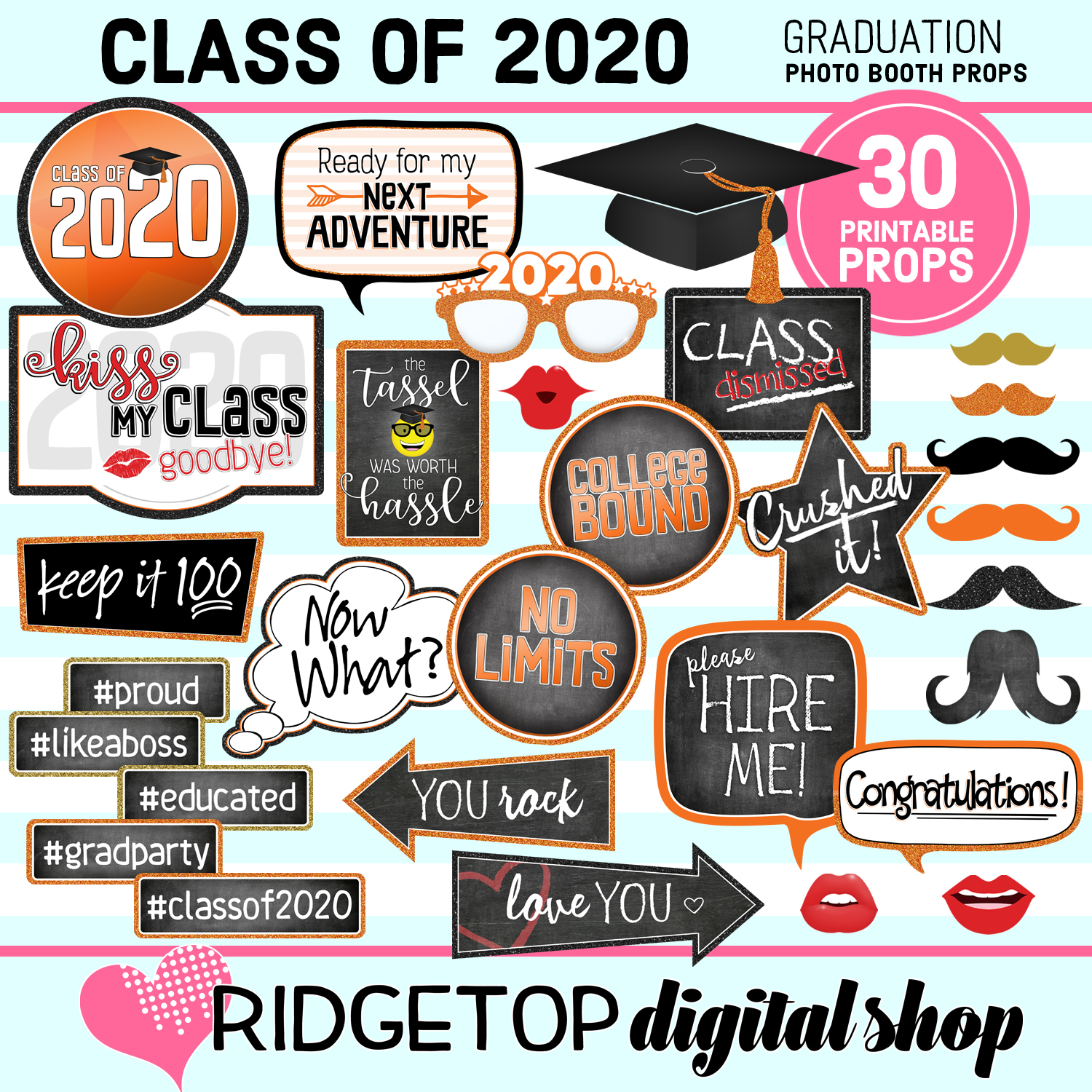 Class of 2020 Photo Props - Orange • Ridgetop Digital Shop