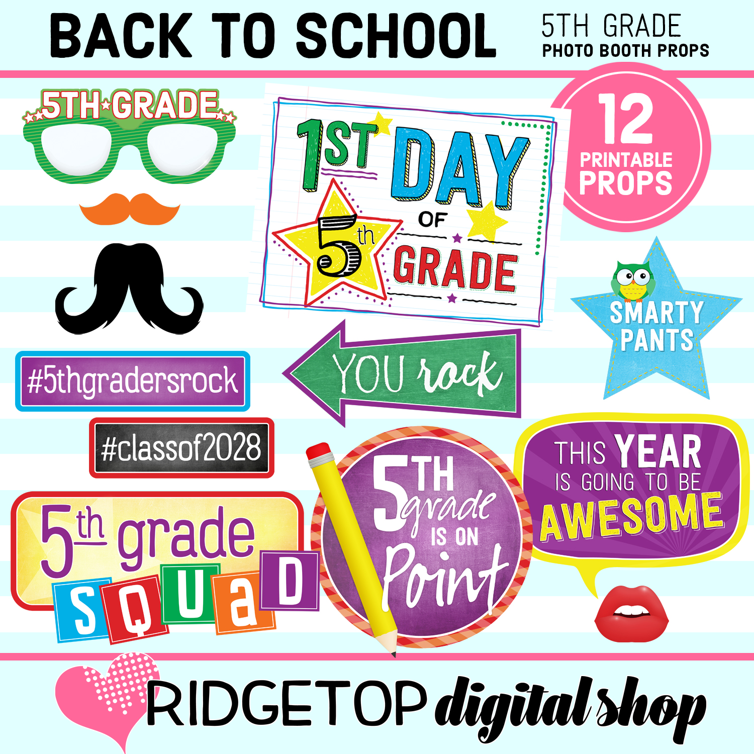 Back to School - 5th Grade Photo Props • Ridgetop Digital Shop